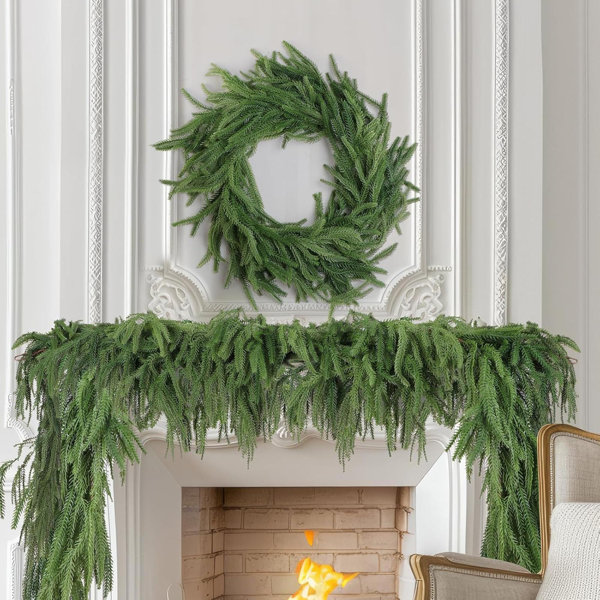 The Holiday Aisle® 2 Pcs Christmas Norfolk Pine Garlands, Real Touch Pine Garland, Artificial ...